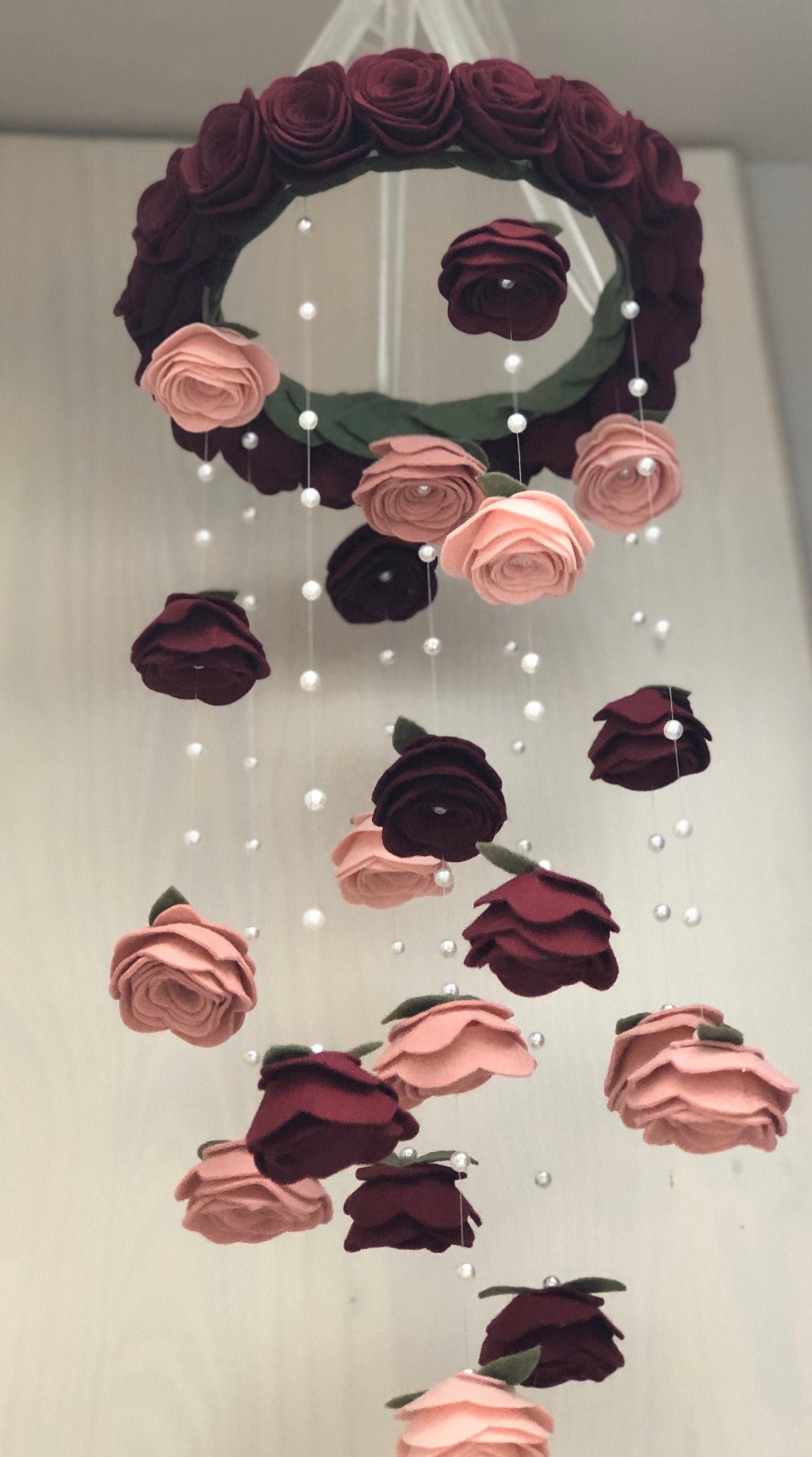 Garnet & Blush Pinks | Choose Colors | Rose Ring Felt Flower Mobile ...