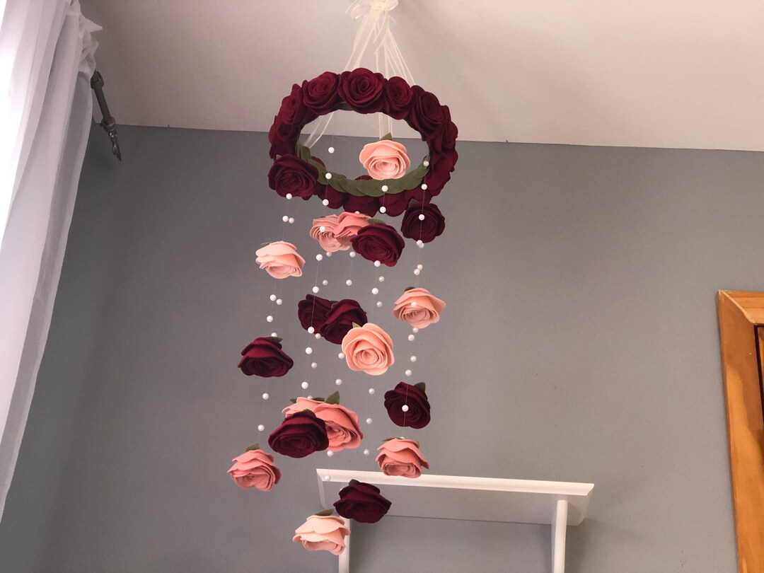 Garnet & Blush Pinks | Choose Colors | Rose Ring Felt Flower Mobile ...