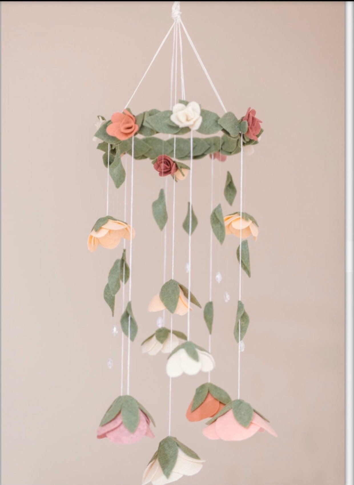 Neutral Felt & crystals flower mobile garden roses mobile | Etsy