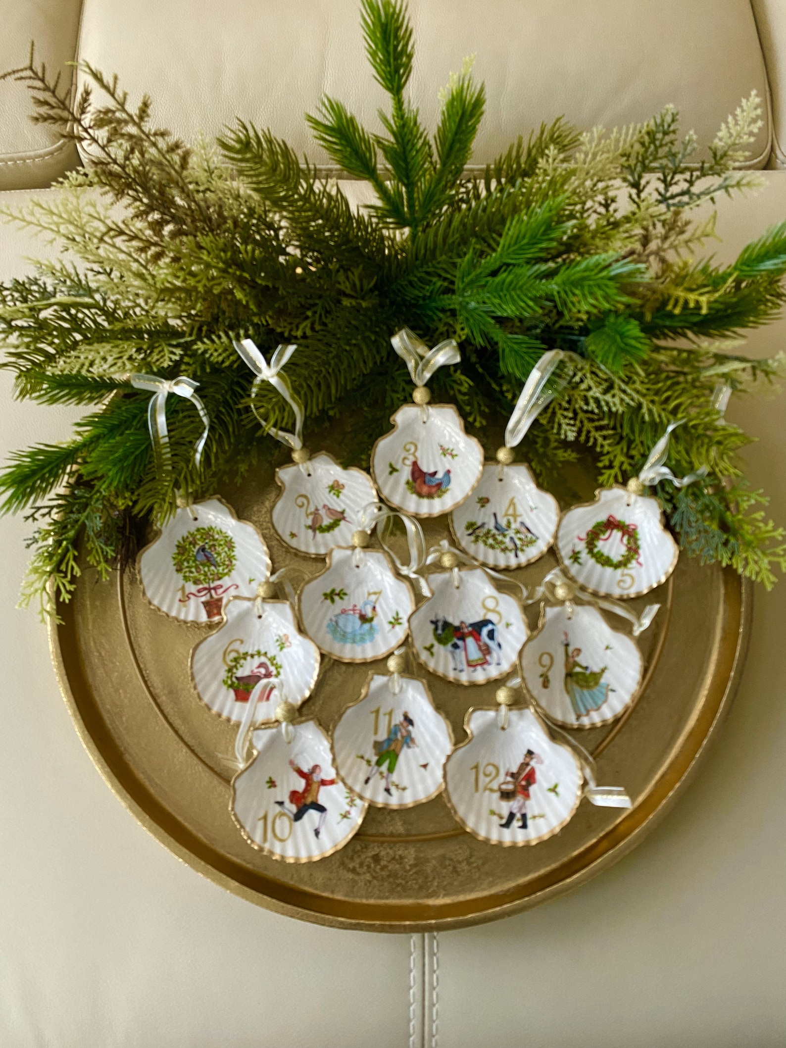 Twelve (12) Days of Christmas Shell Ornament Set With Angel Backs ...