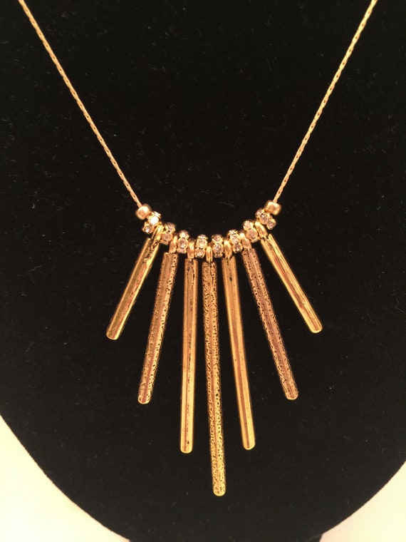 Gold Matchstick and Cubic Zirconia Rondelles Pendant Necklace | Etsy