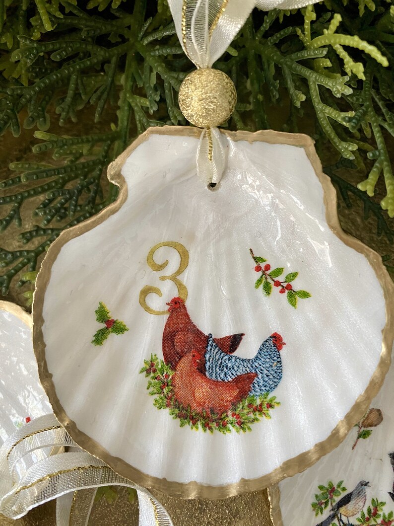 Twelve (12) Days of Christmas Shell Ornament Set With Angel Backs ...