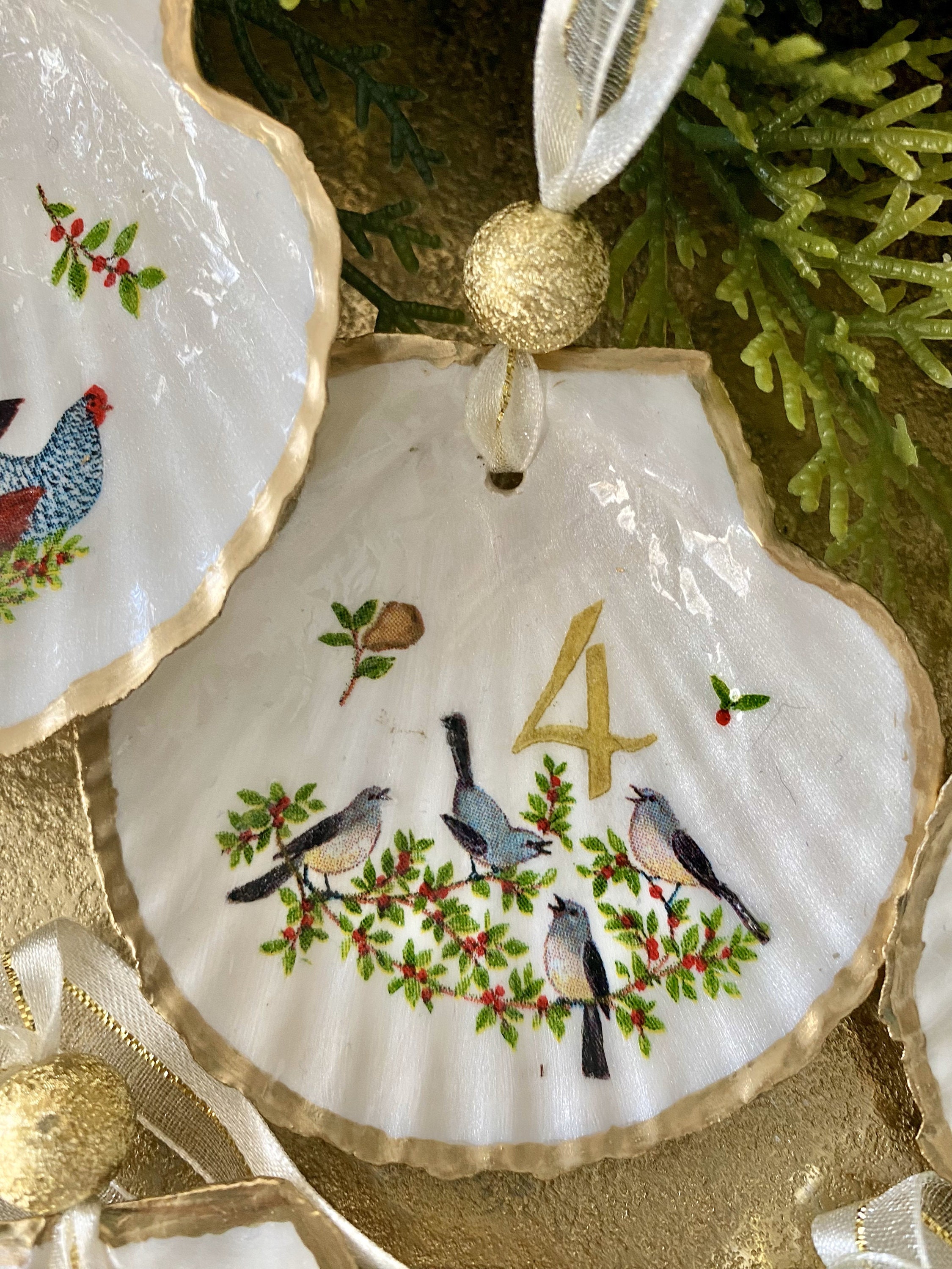 Twelve (12) Days of Christmas Shell Ornament Set With Angel Backs ...