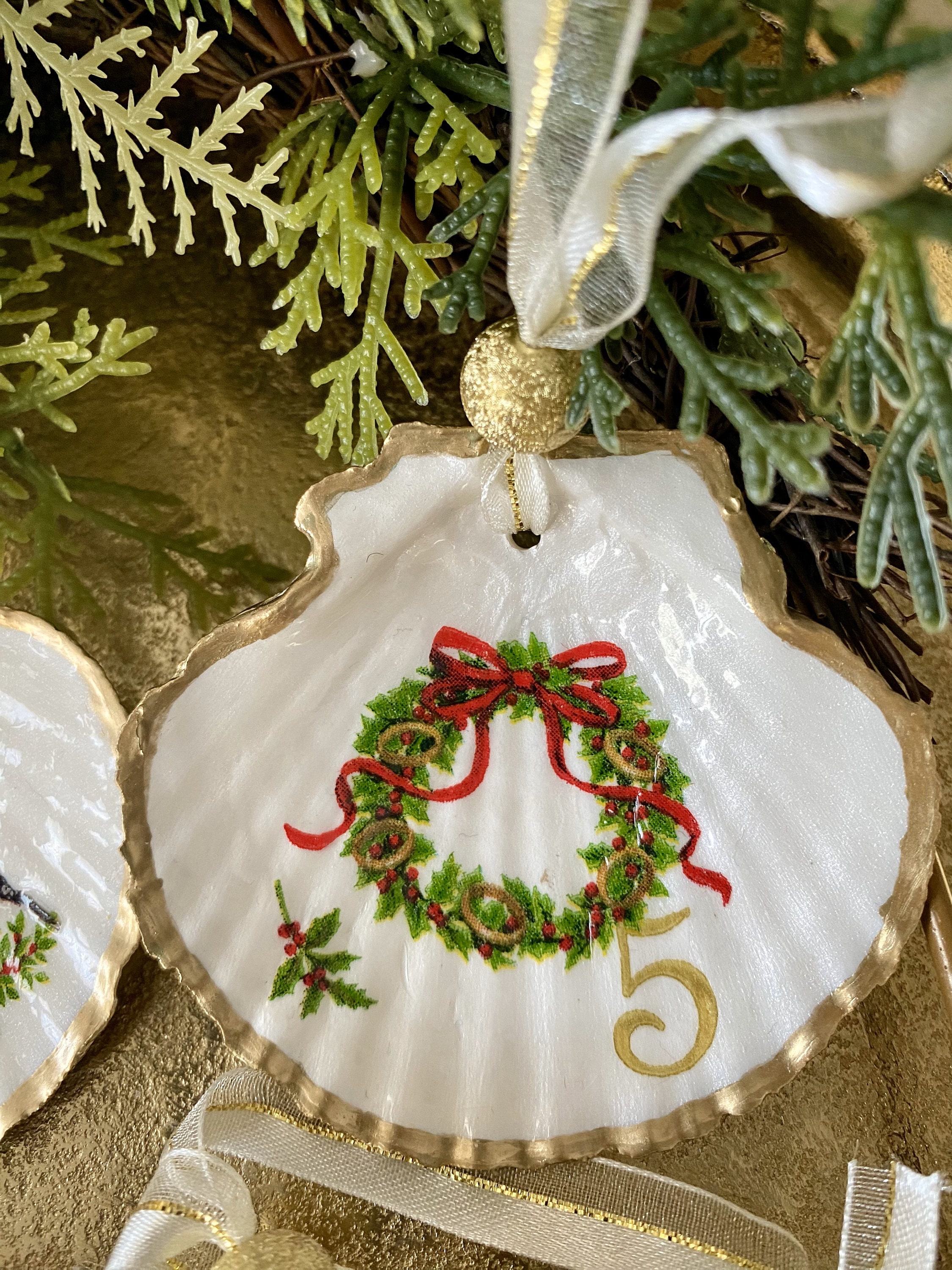 Twelve (12) Days of Christmas Shell Ornament Set With Angel Backs ...
