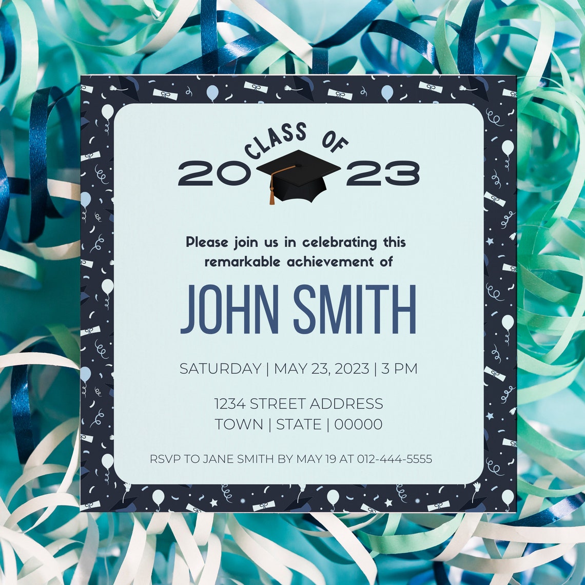 Personalized Graduation Invitation Template 5.512 X 5.512 Square Design ...