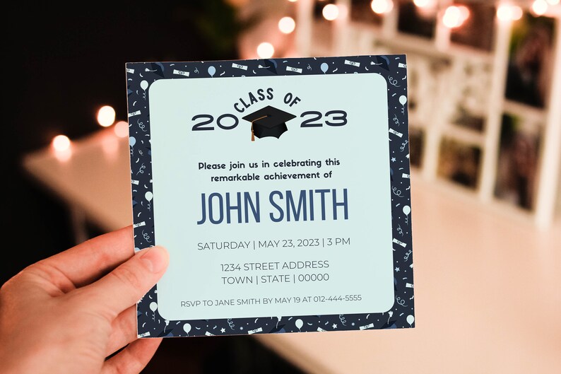 Personalized Graduation Invitation Template 5.512 X 5.512 Square Design ...
