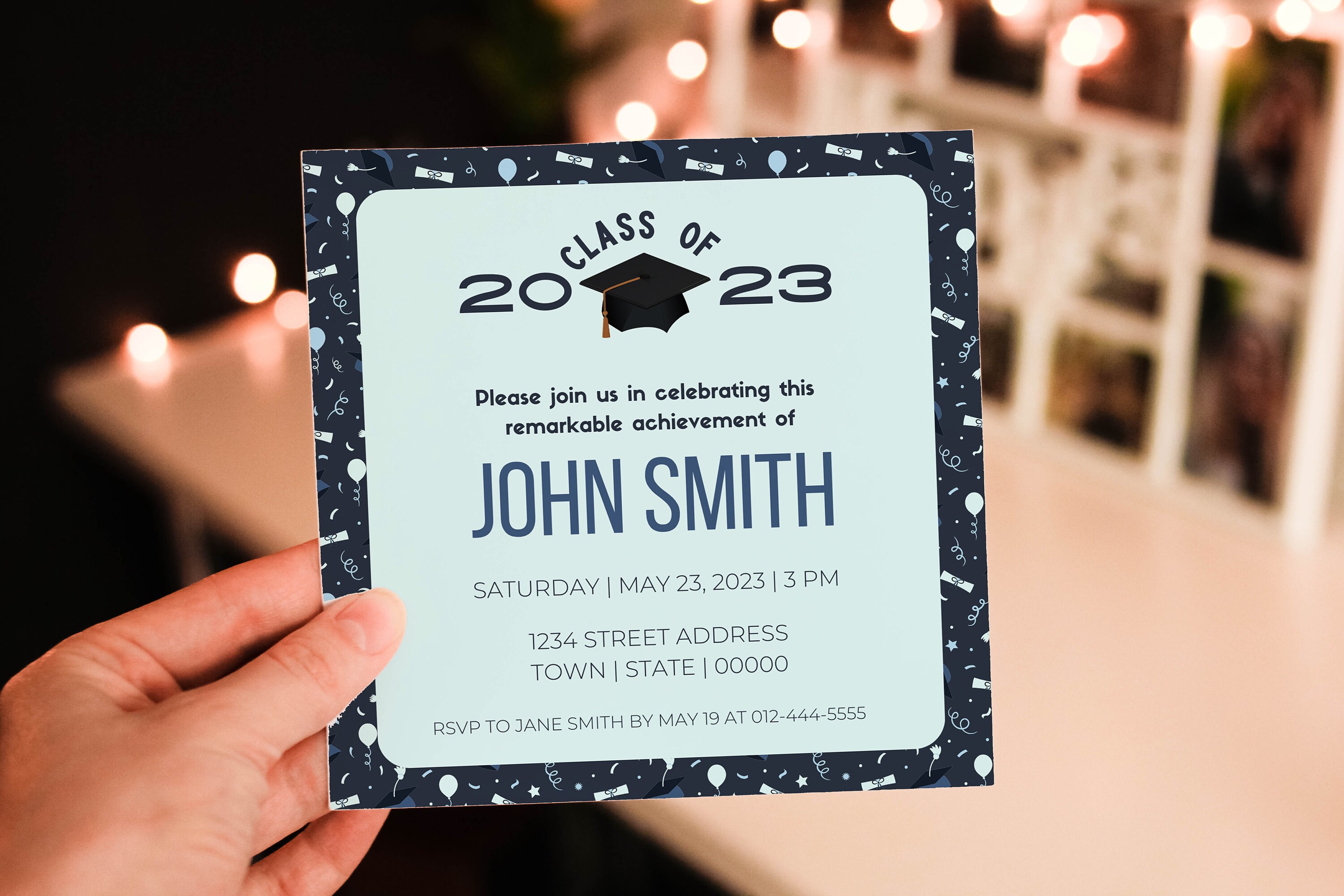 Personalized Graduation Invitation Template 5.512 X 5.512 Square Design ...
