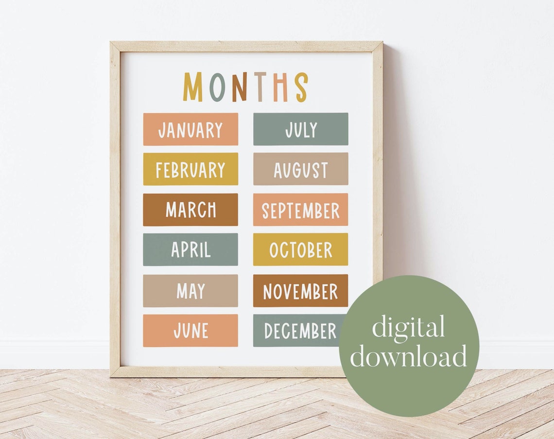 Months of the Year Classroom Decor Boho Calendar Poster - Etsy