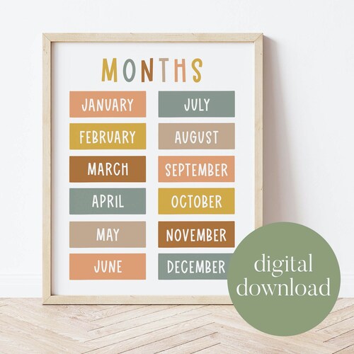 Months of the Year Classroom Decor Boho Calendar Poster - Etsy