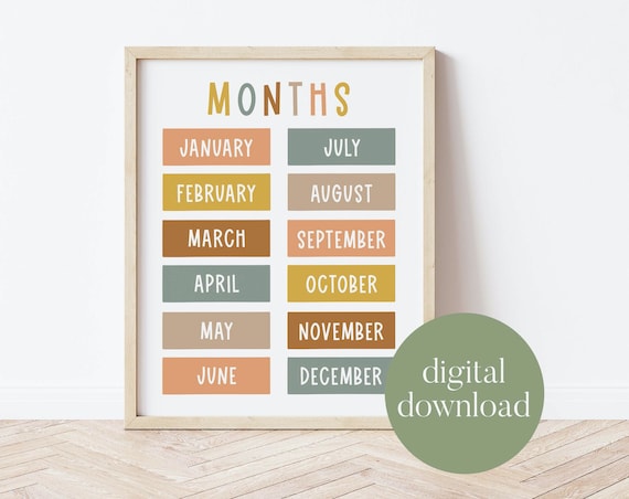 Months of the Year Classroom Decor Boho Calendar Poster - Etsy