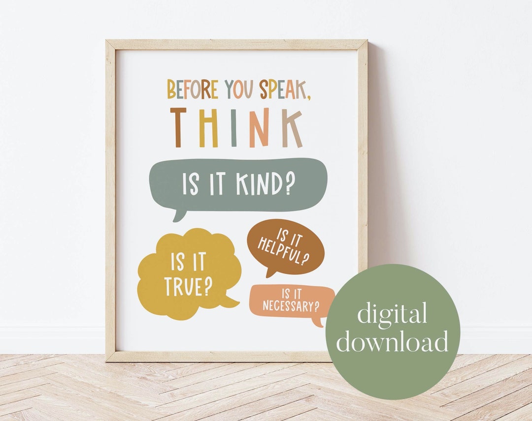 Before You Speak, Think Boho Classroom Decor, Classroom Poster, Digital ...