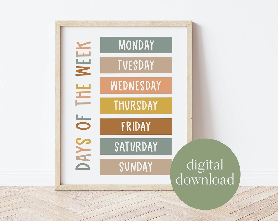 Days of the Week Classroom Decor, Boho, Calendar Poster, Educational ...