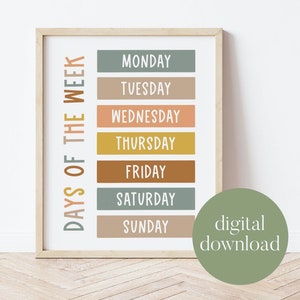 Days of the Week Classroom Decor Boho Calendar Poster - Etsy