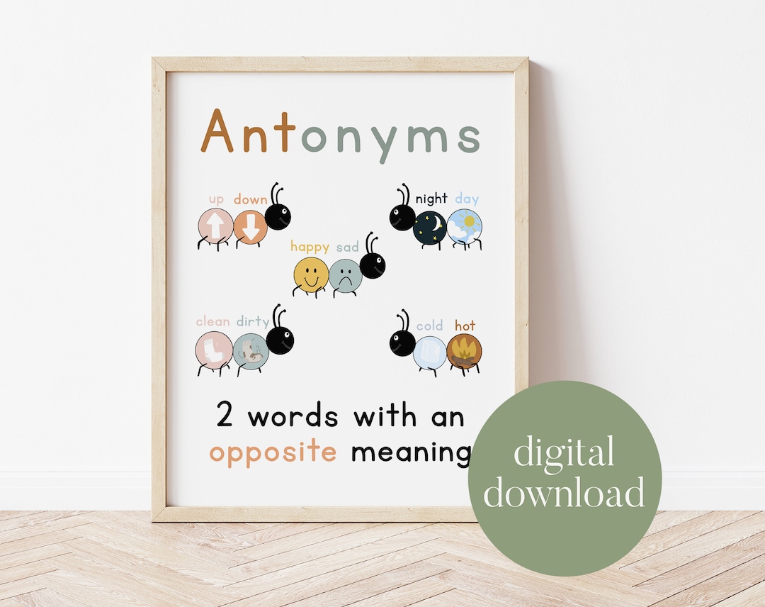 Antonyms | Classroom Decor, Anchor Chart, Grammar, Educational Wall Art, Boho, Digital Print ...