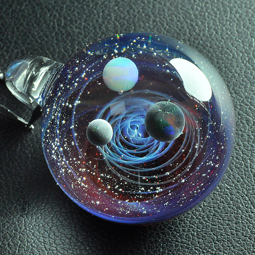 Glass Pendant Space Universe Galaxy Silver & Gold Fumed Glass Gilson ...