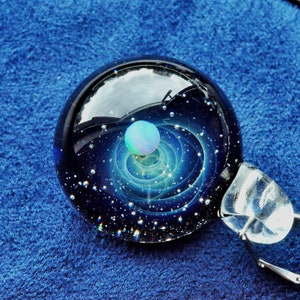 Handmade Glass Universe Pendant 23mm,unique Birthday Gift Blue Galaxy ...