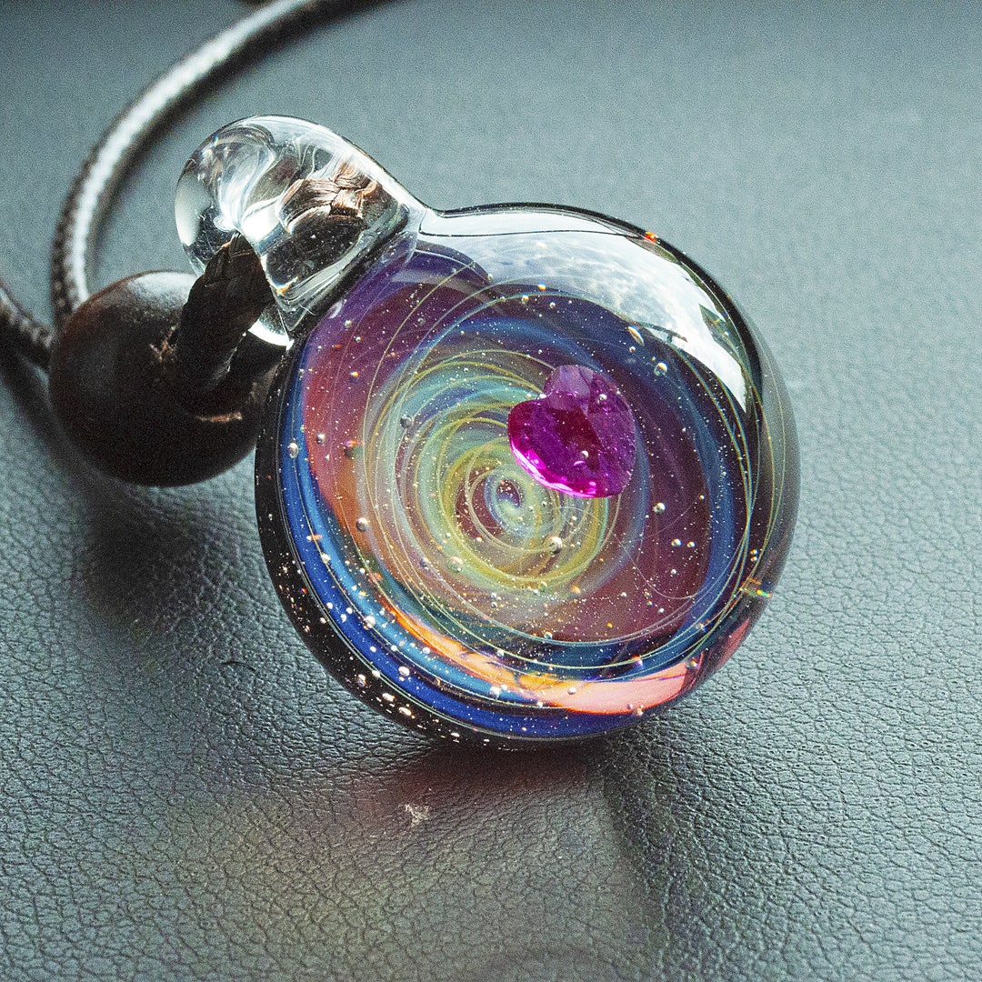 Unique Gift Pendant Glass Galaxy Necklace Space Handmade Blown Ball ...