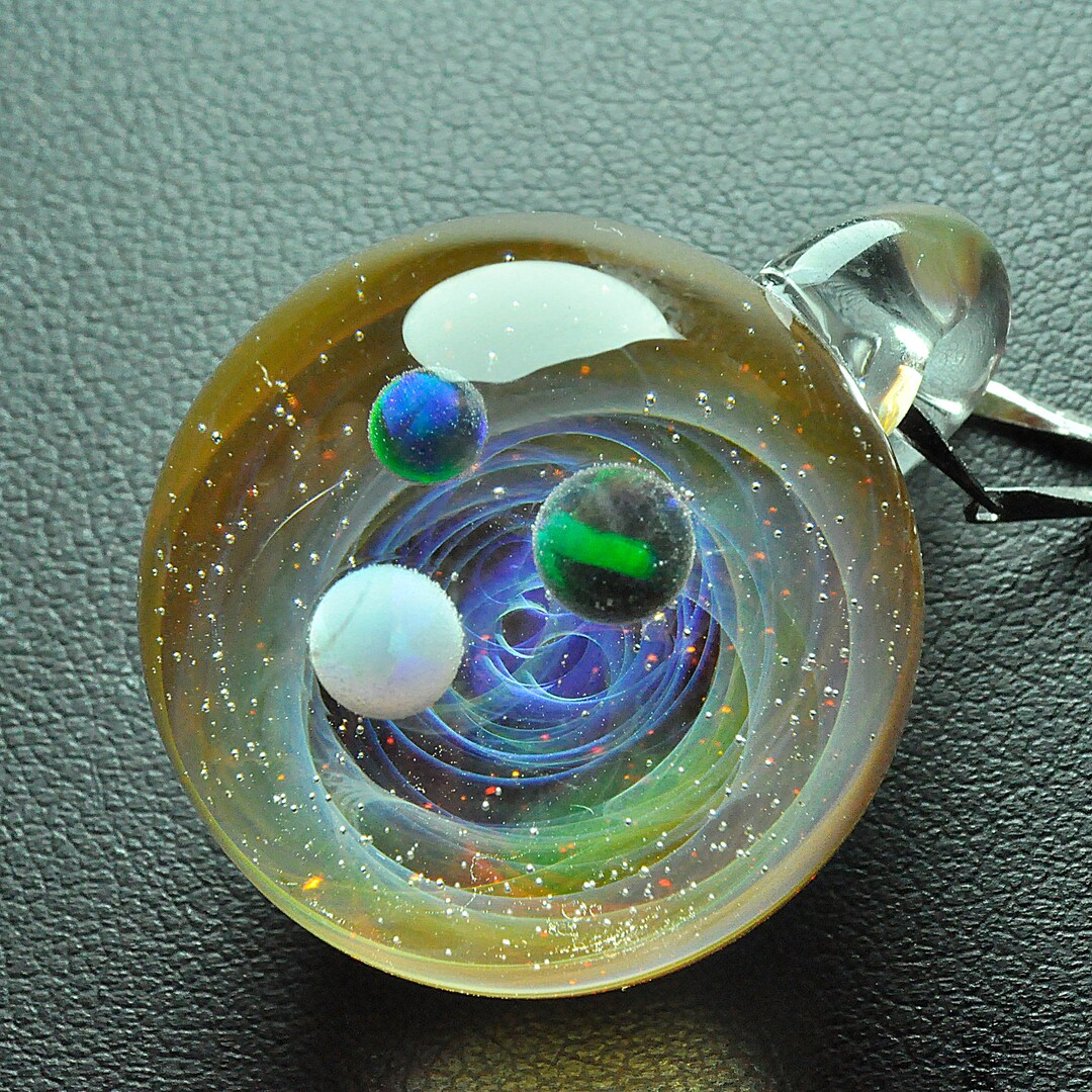 Night Sky Galaxy Necklace, Universe Pendant Space Blown Glass 1 Inches ...