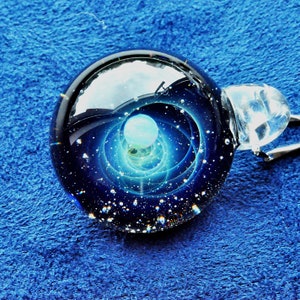 Handmade Glass Universe Pendant 23mm,unique Birthday Gift Blue Galaxy ...