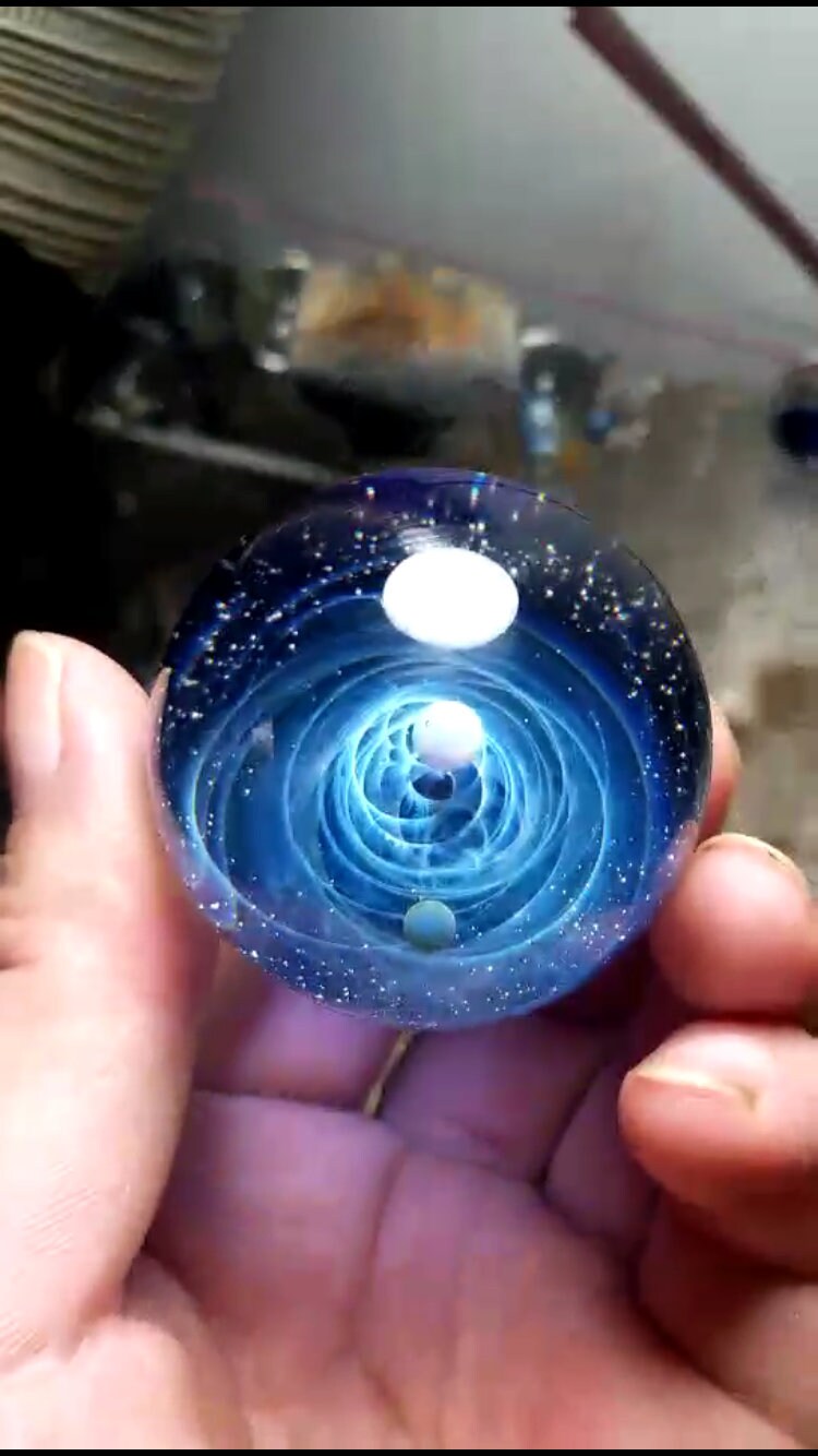 Heady glass marble Universe Opal Hand blown glass Ball Silver | Etsy