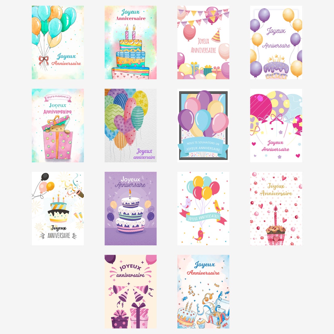 Set of 14 Birthday Cards in French With Envelopes to Wish a Happy ...