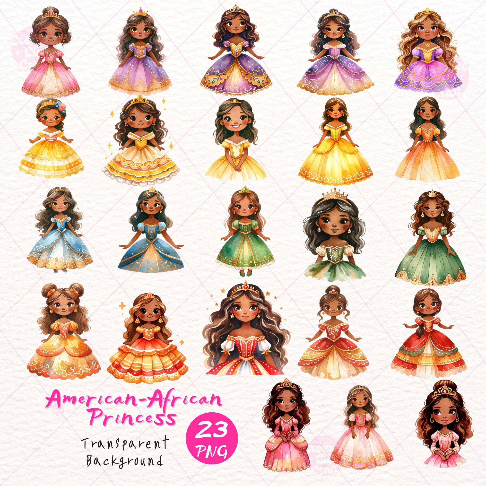 American African Princess Clipart Black Princess PNG Bundle Cute ...