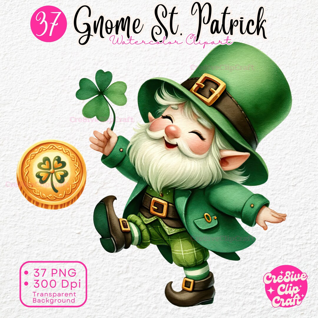 Watercolor St. Patrick's Day Clipart, Gnome St Patrick PNG, St Patrick ...