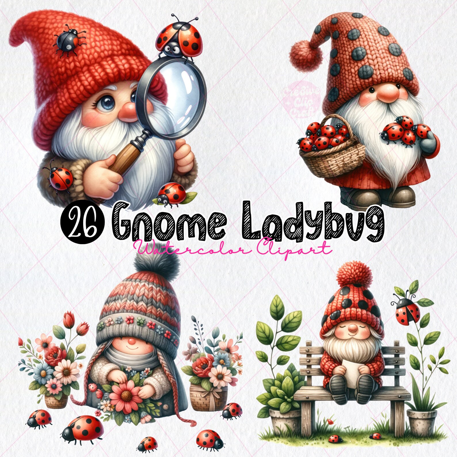 Gnome Ladybug Watercolor Clipart, Ladybug PNG, Gnome Clipart, Spring ...