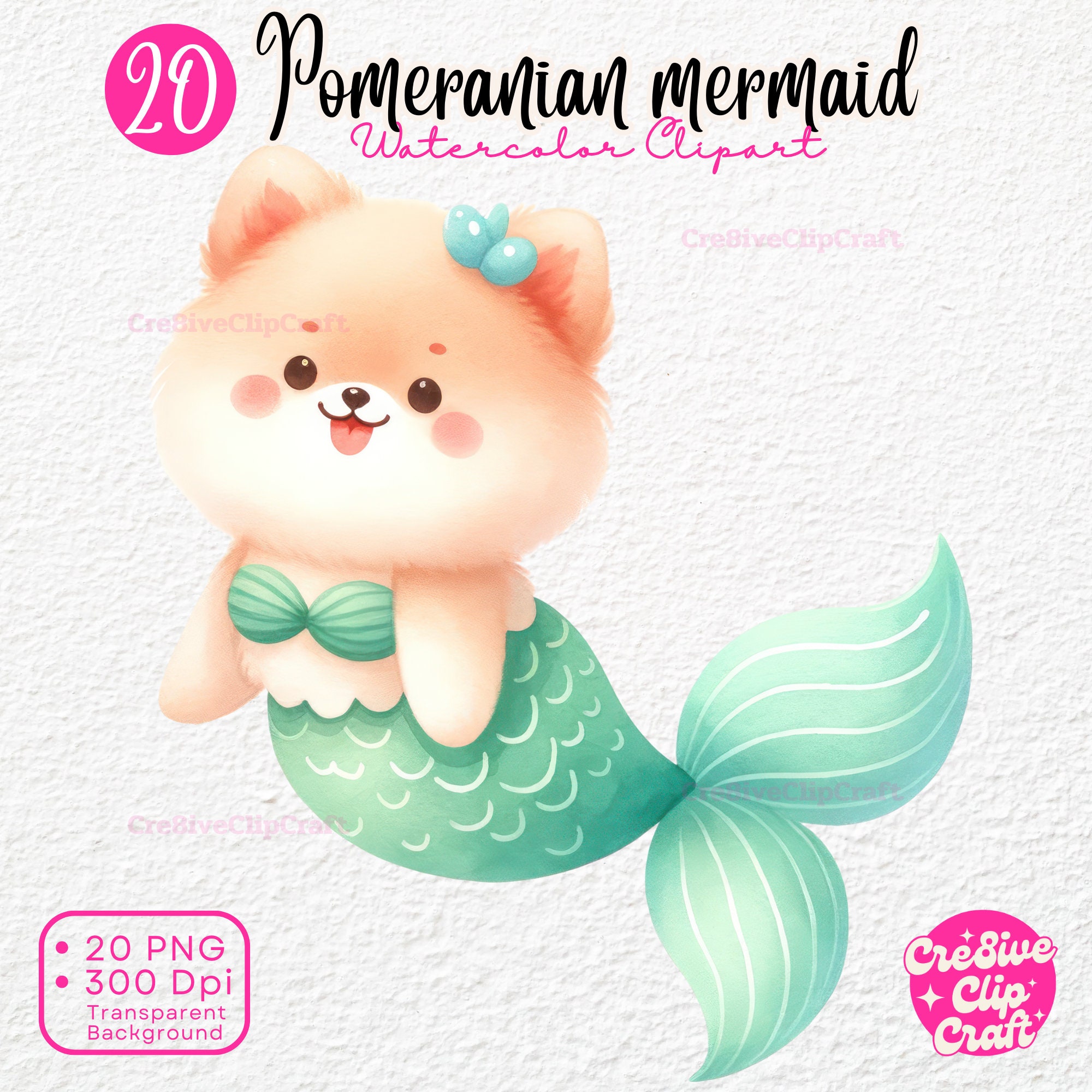 Pomeranian, Dog Mermaid Watercolor Clipart, Puppy Mermaid Clipart ...