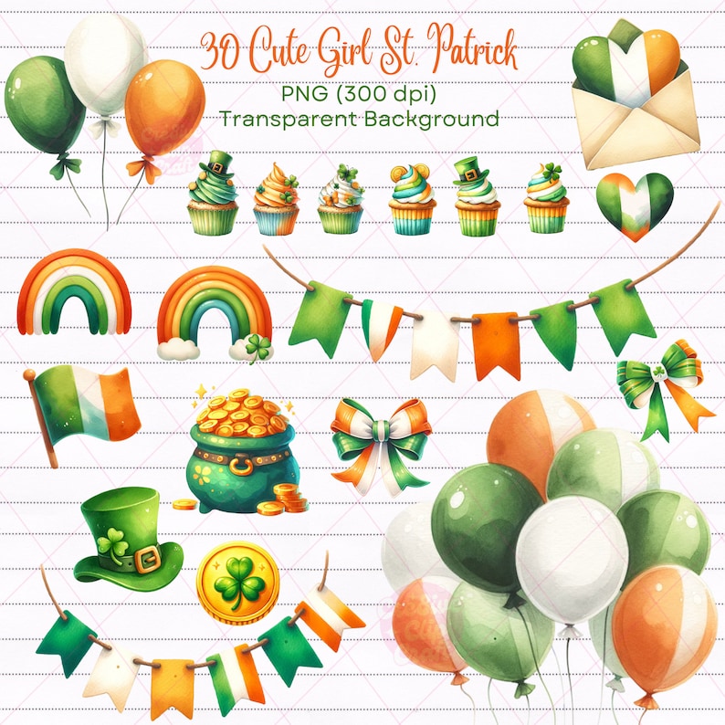 Watercolor St Patrick's Day Clipart, Lucky Girl, Cute Shamrock ...
