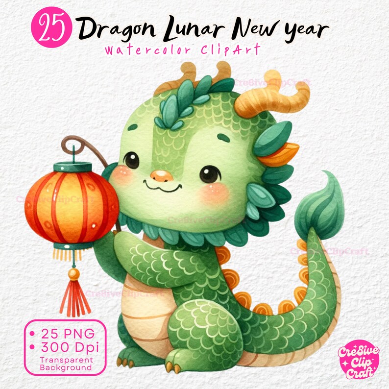Dragon Lunar New Year Watercolor, Dragon Clipart, Chinese New Year ...