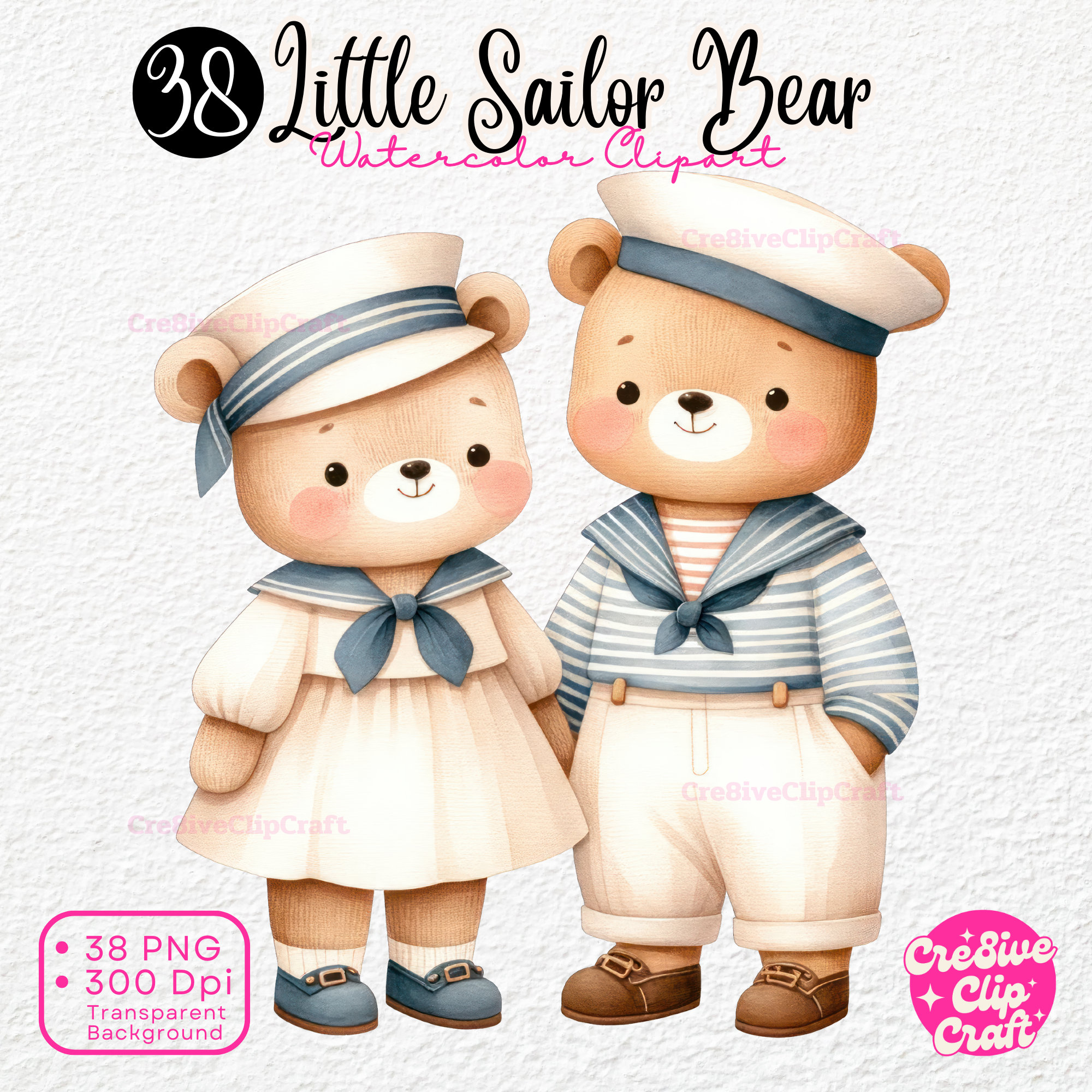 Little Sailor Bear Watercolor Clipart, Sailor Baby Bear, Nursery Clip ...