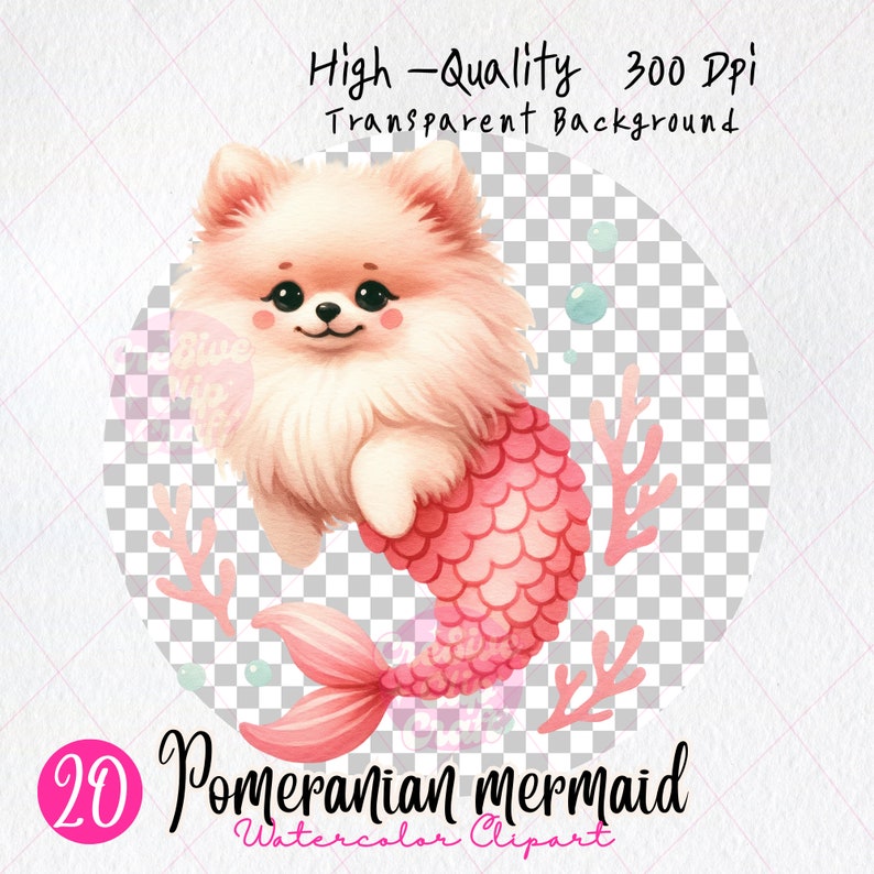 Pomeranian, Dog Mermaid Watercolor Clipart, Puppy Mermaid Clipart ...
