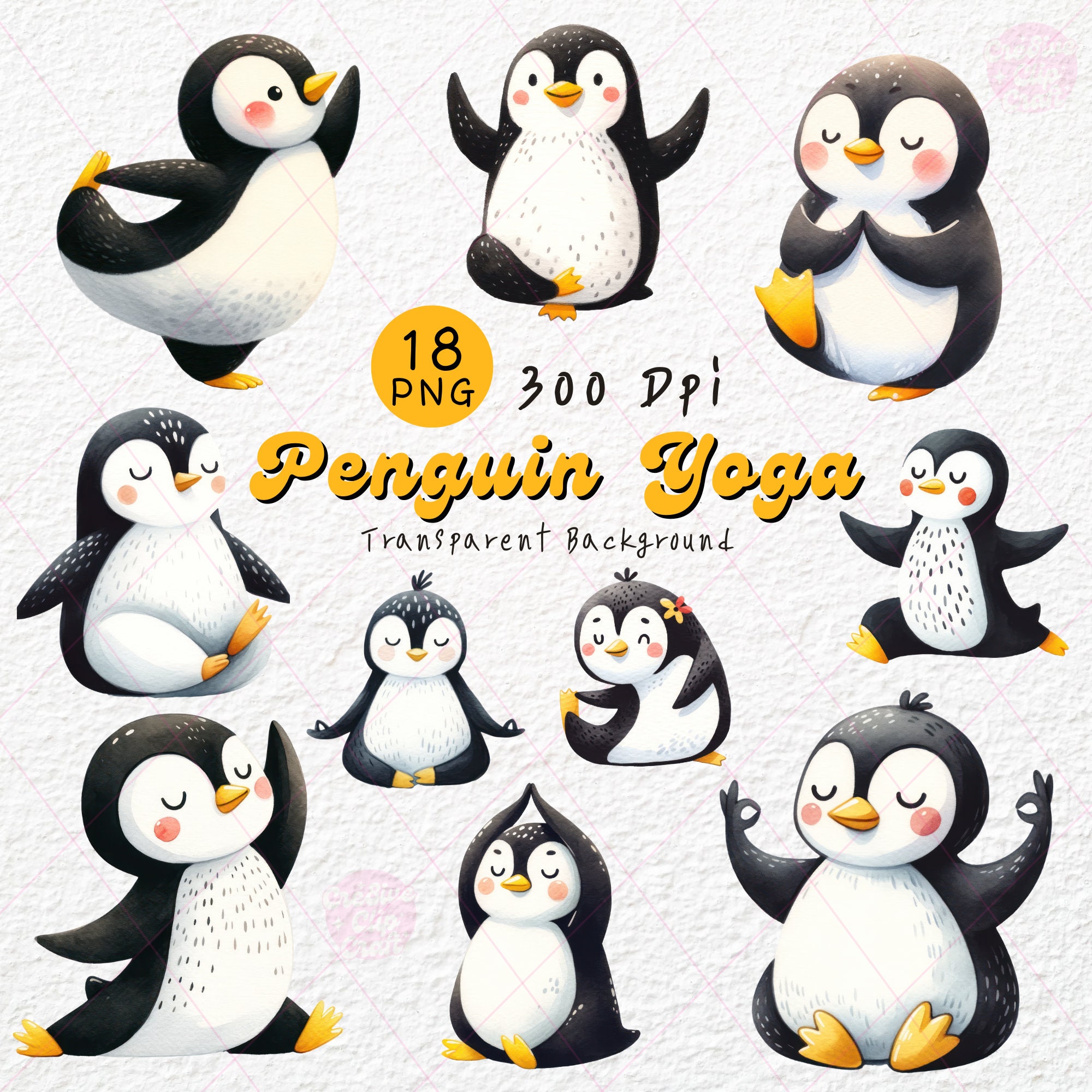 Cute Penguin Yoga Watercolor Clip Art, Yoga Poses, Baby Penguin Bundle ...