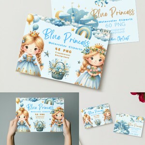 Blue Princess Watercolor Clipart Bundle Cute Princess Carriage Castle ...