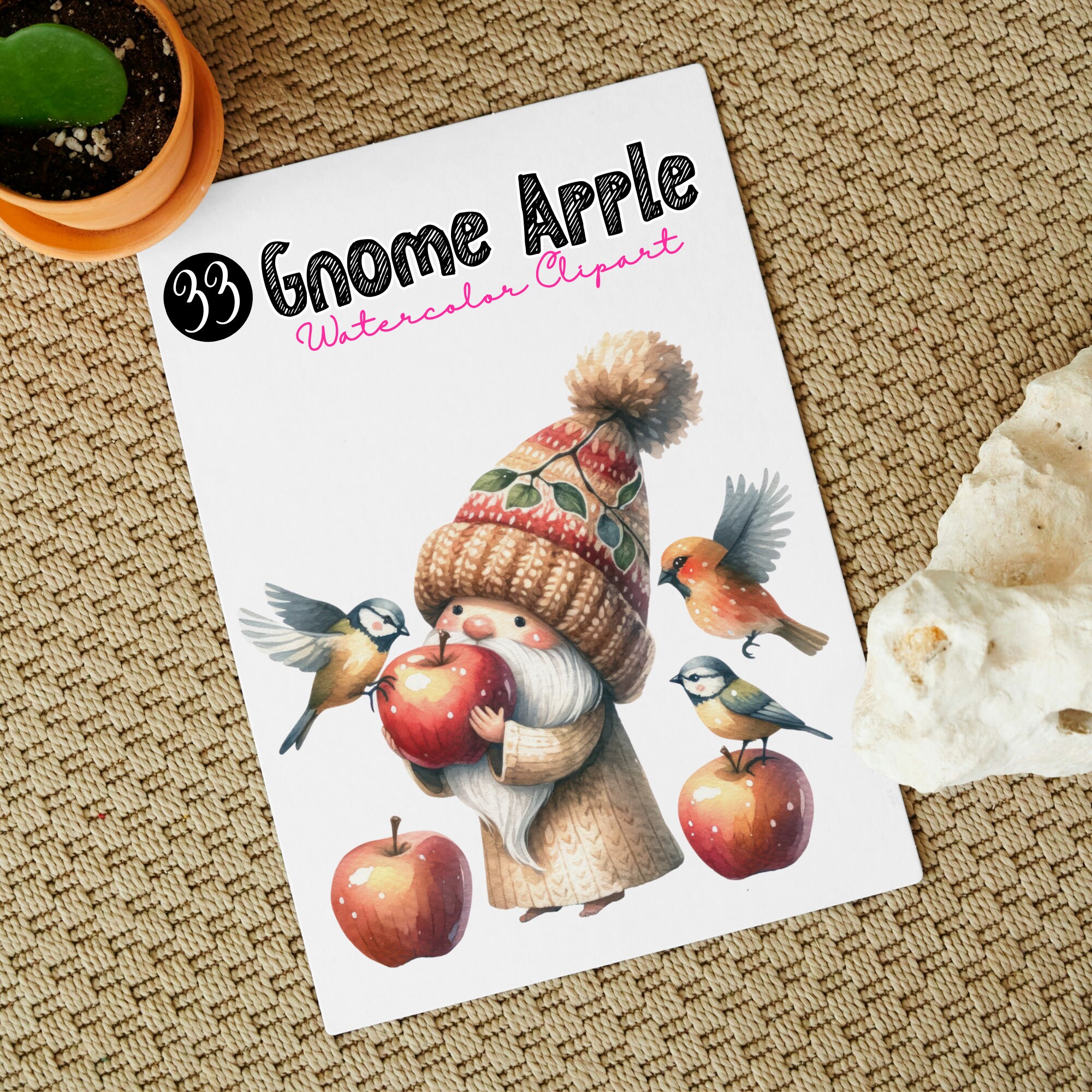 Gnome Apple Watercolor Clipart, Apple Gnome, Spring Gnome Clipart ...