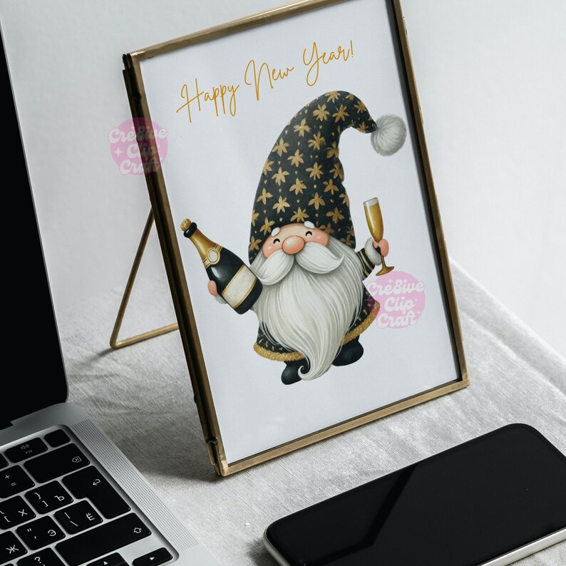 Happy New Year Gnome Celebrate PNG, Watercolor Gnomes PNG, New Year ...