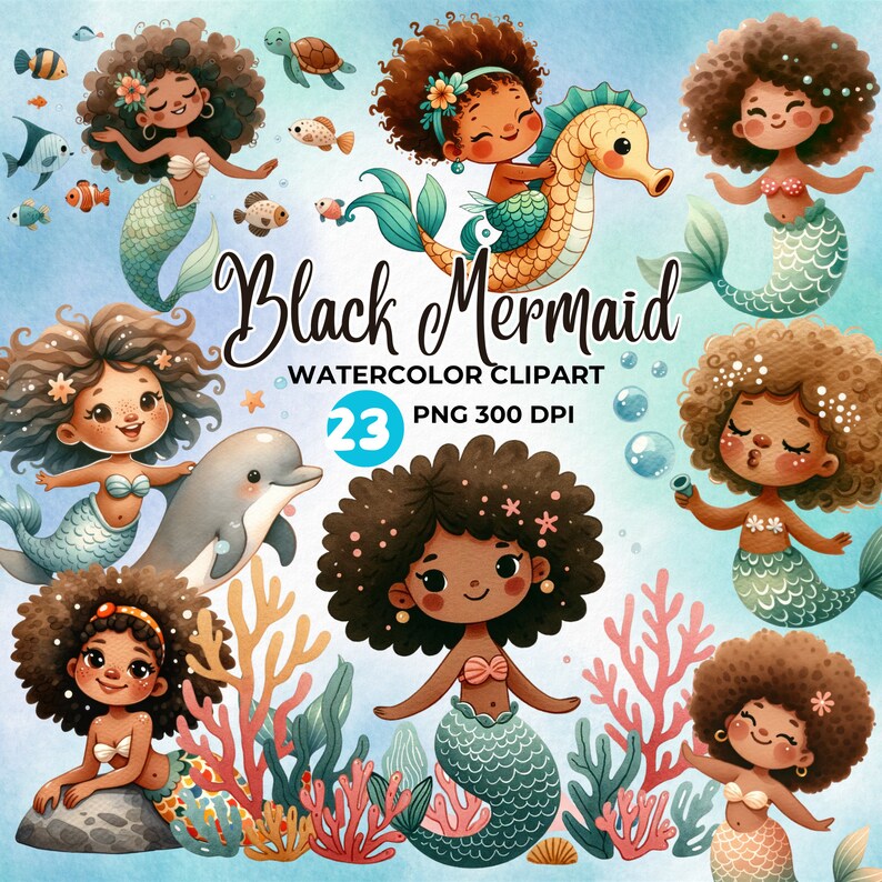 Black Mermaid Clipart African American Mermaid PNG Mermaid Clipart Cute ...