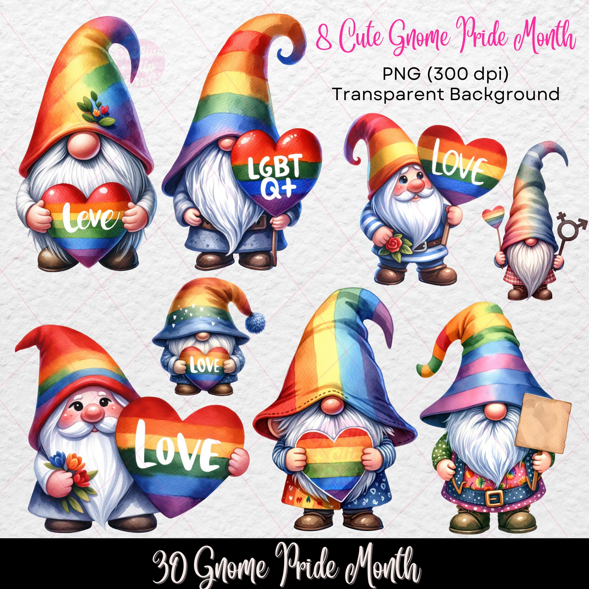 Pride Month Gnome Watercolor Clipart, LGBT Gnome PNG, Gnome Clipart ...