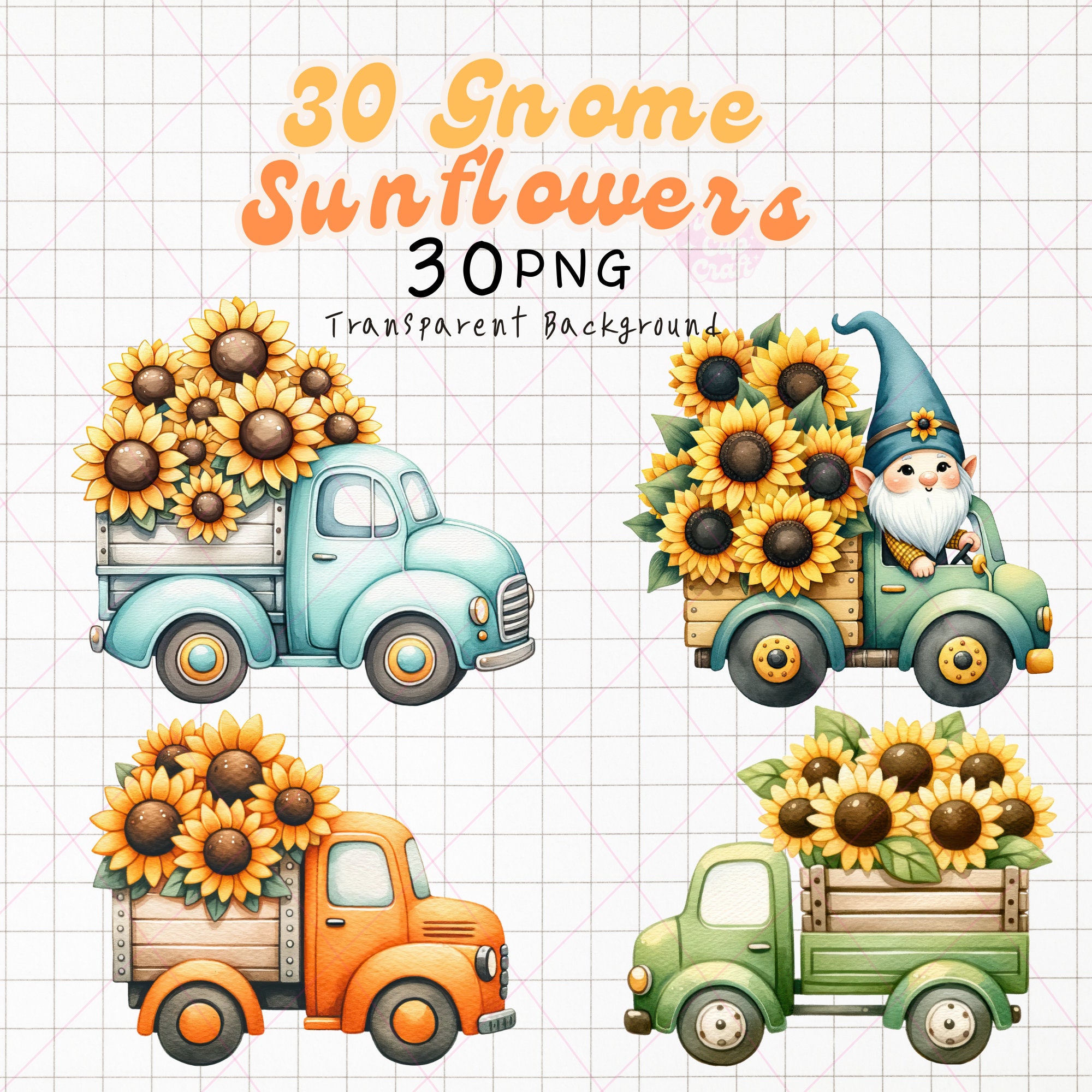 Gnome Sunflowers Watercolor Clipart, Garden Clipart, Gardening Gnome ...
