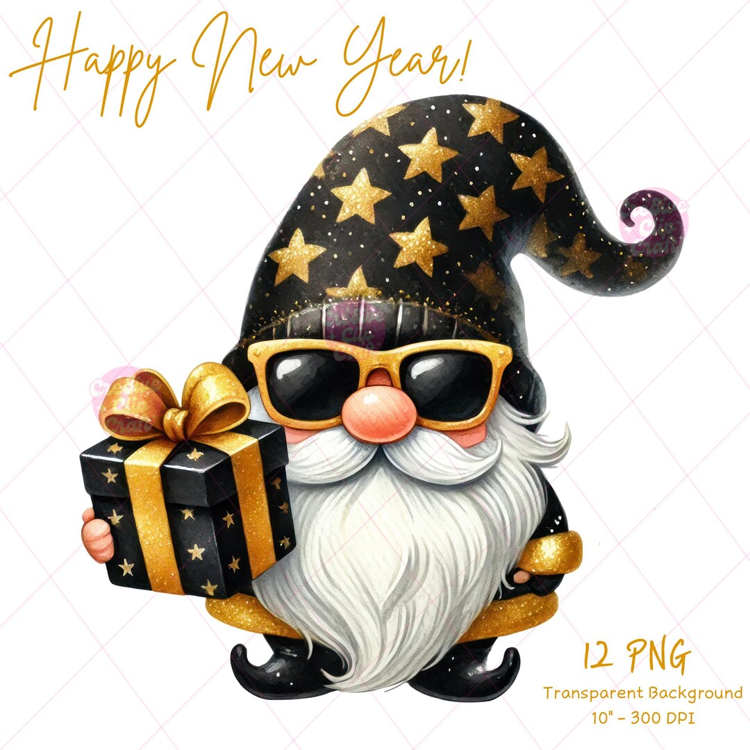 Happy New Year Gnome Celebrate PNG, Watercolor Gnomes PNG, New Year ...