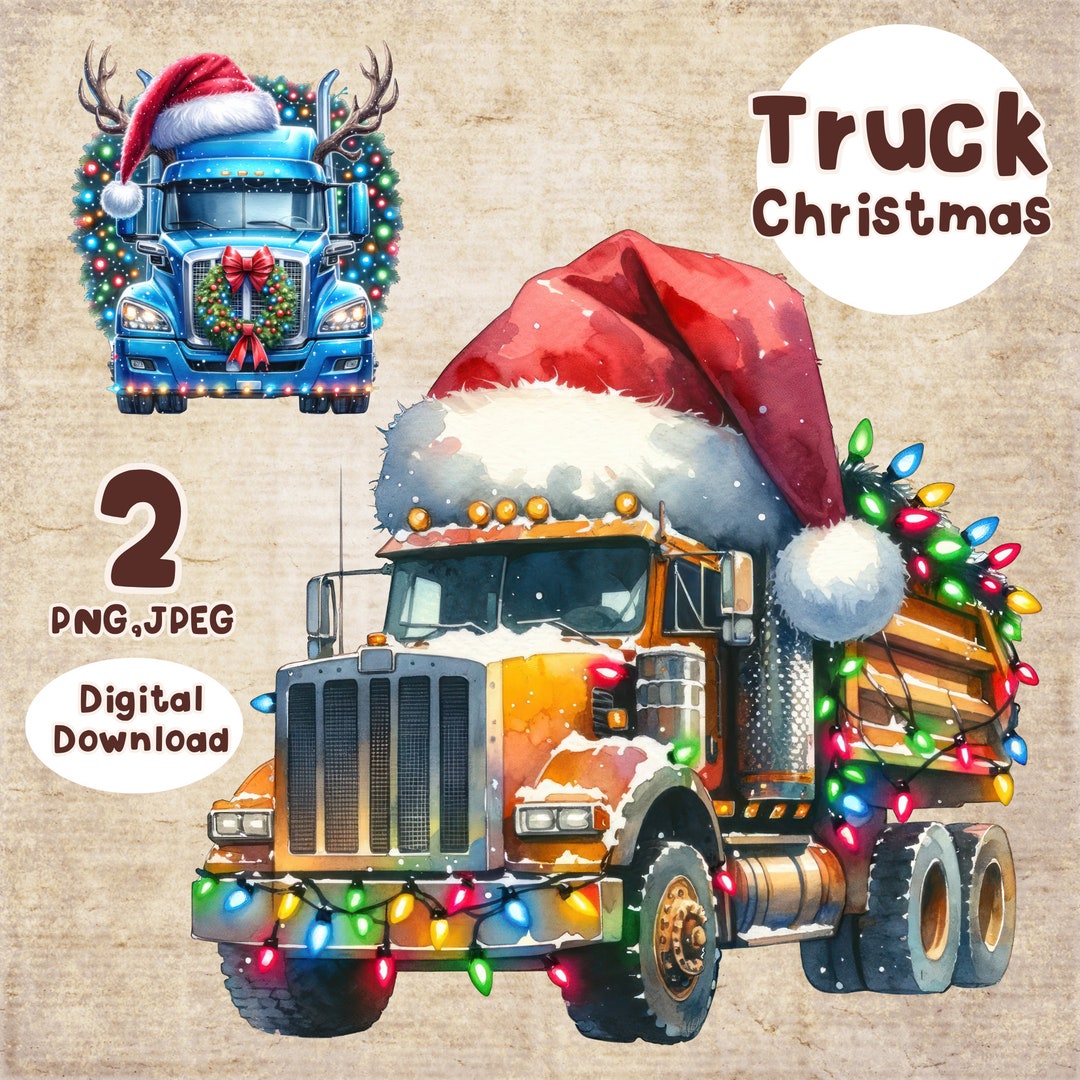 Christmas Truck PNG Watercolor Truck Boys Clipart Santa Claus Hat PNG ...