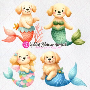 Golden Retriever, Dog Mermaid Watercolor Clipart, Puppy Mermaid Clipart ...