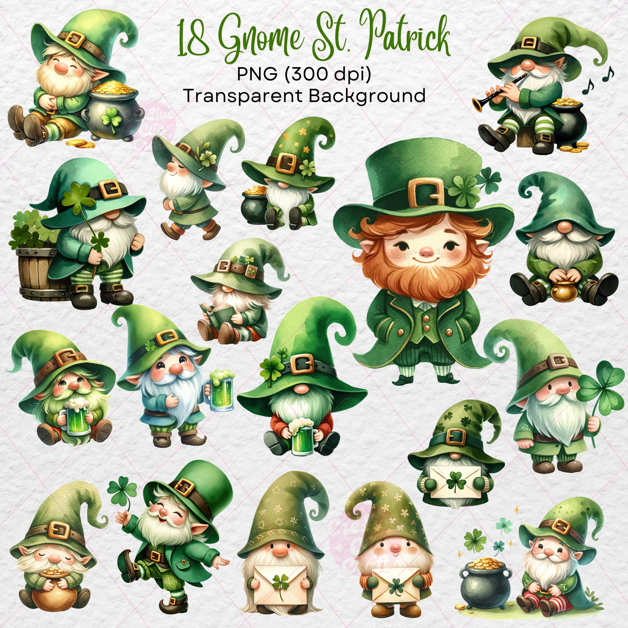Watercolor St. Patrick's Day Clipart, Gnome St Patrick PNG, St Patrick ...
