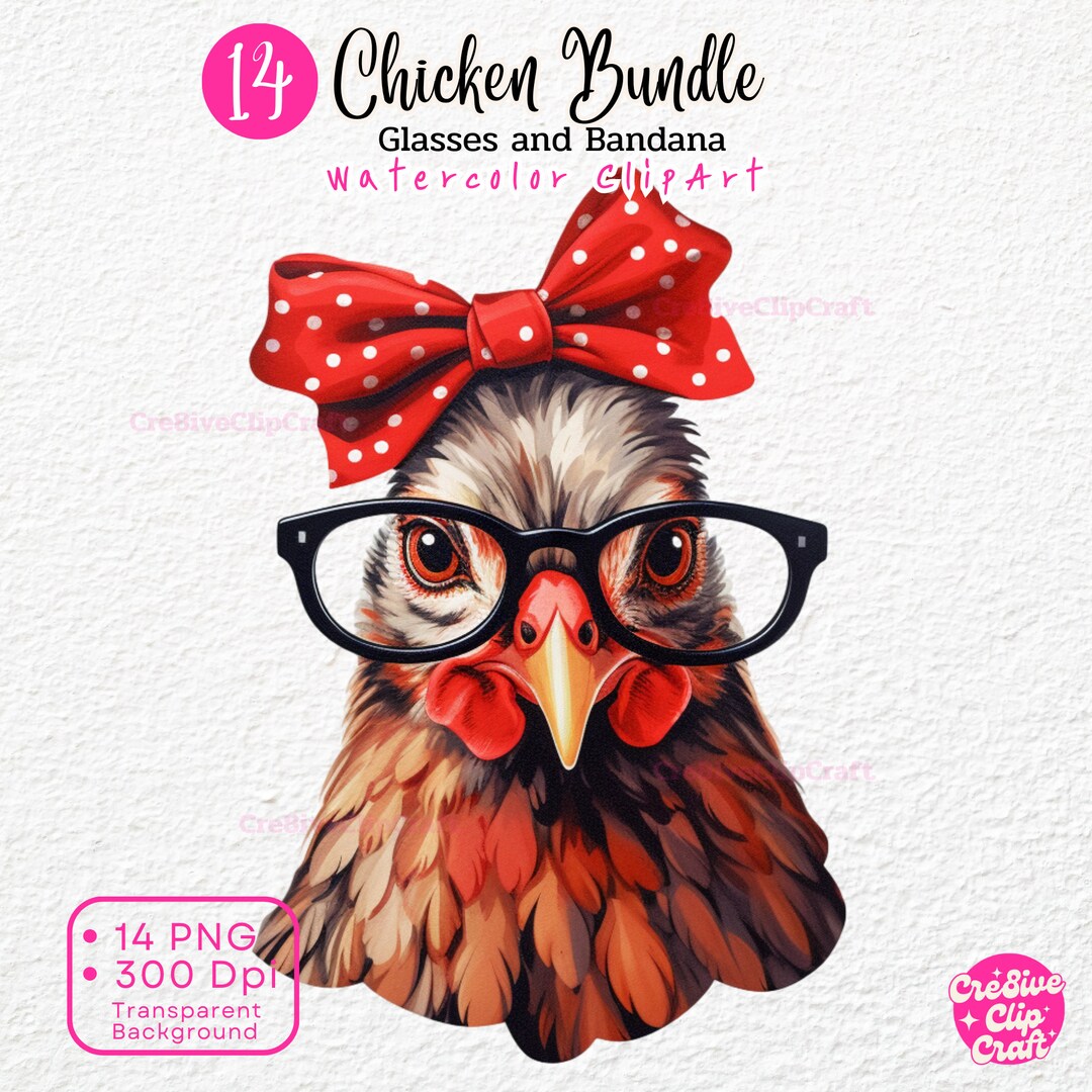 Chicken Glasses and Bandana PNG Bundle, Chicken Funny, Cute Chicken ...