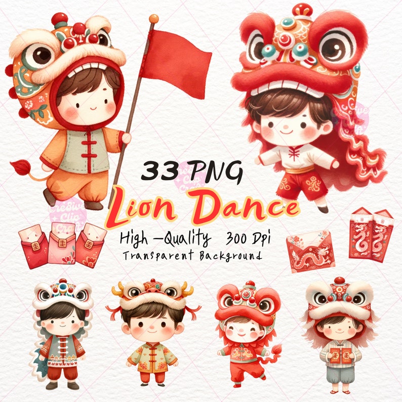 Chinese Lion Dance Lunar New Year Chinese New Year Watercolor Clipart ...