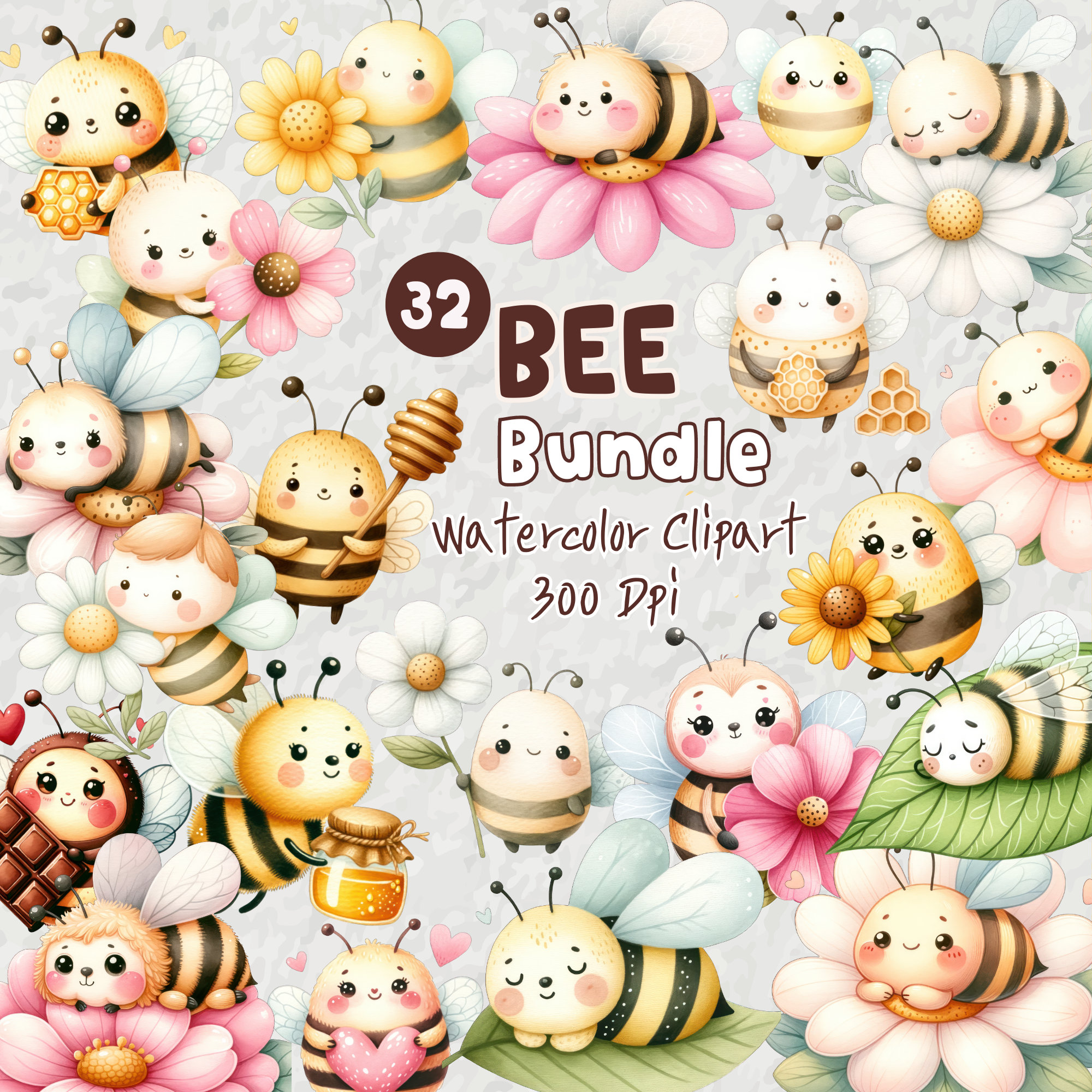 Watercolor Bee Bundle Baby Bee Baby Shower Cute Bee Bee With Flowers ...