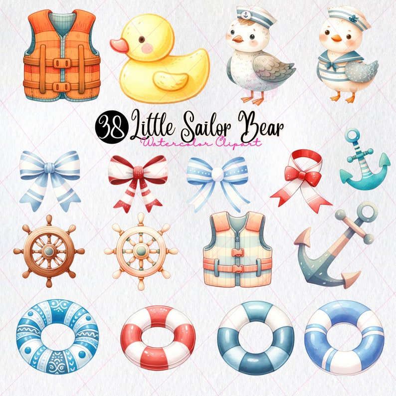 Little Sailor Bear Watercolor Clipart, Sailor Baby Bear, Nursery Clip ...