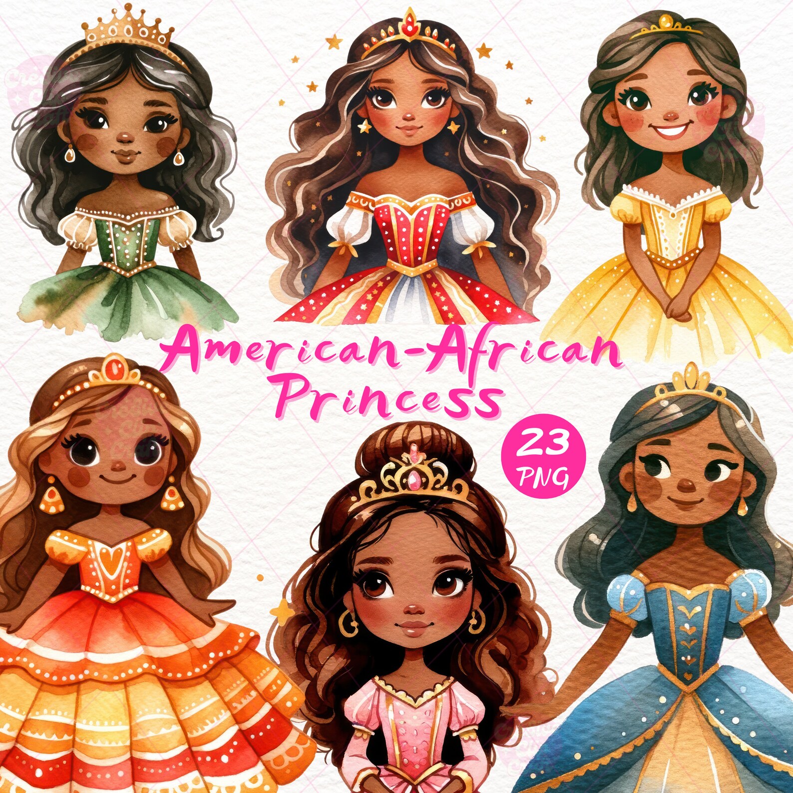 American African Princess Clipart Black Princess PNG Bundle Cute ...
