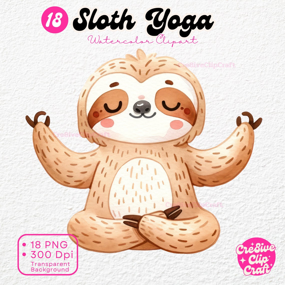 Sloth Yoga Poses, Clipart Bundle, Cute Baby Sloth, Watercolor Animal ...